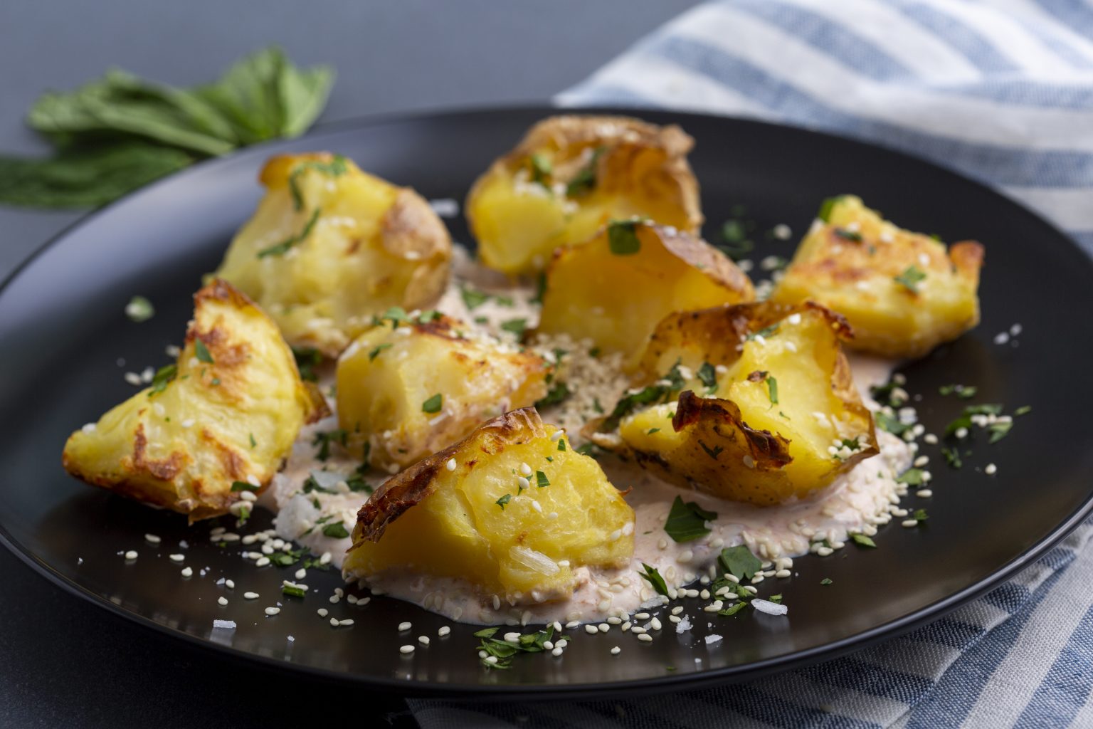 Twice-Roasted Vivaldi Potatoes With Chili Yogurt and Mint - Potato Glory